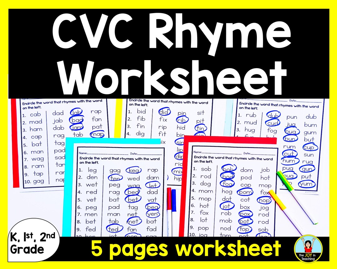 CVC Rhyming Words Worksheet - Etsy