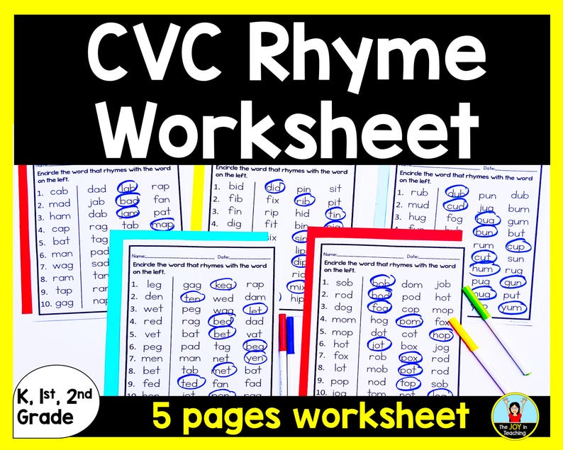 CVC Rhyming Words Worksheet - Etsy