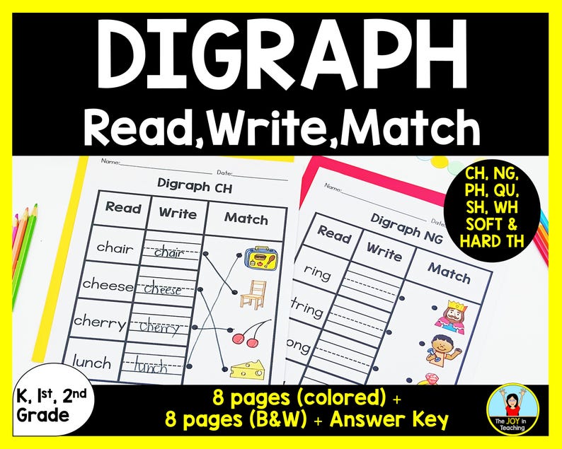 Digraph Read, Write and Match Worksheet - Etsy