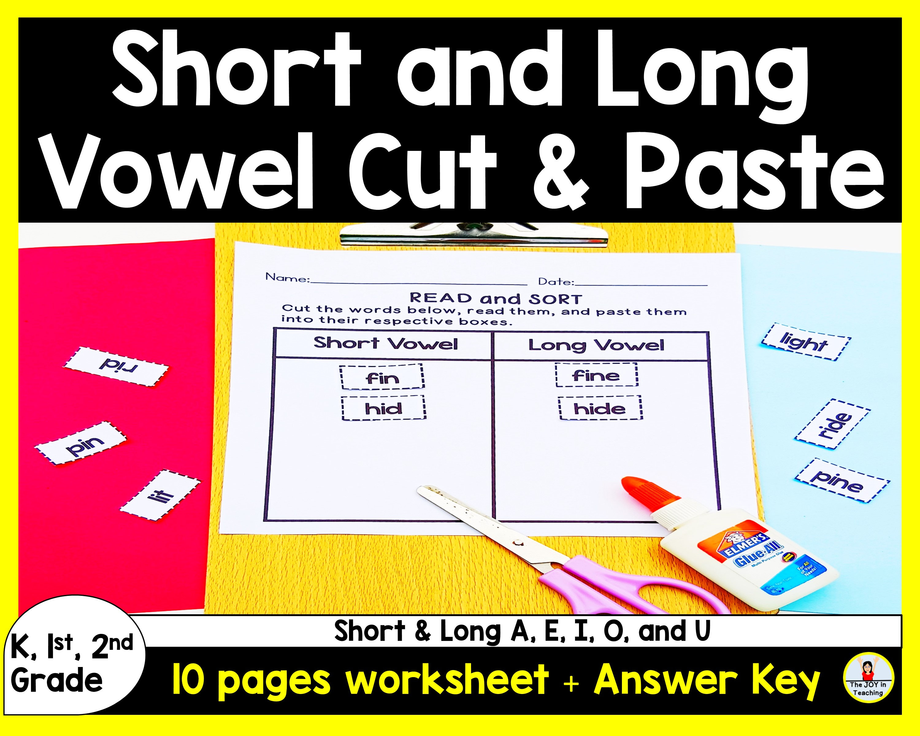 Short and Long Vowel Cut and Paste Worksheet - Etsy