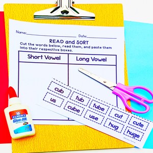 Short and Long Vowel Cut and Paste Worksheet - Etsy