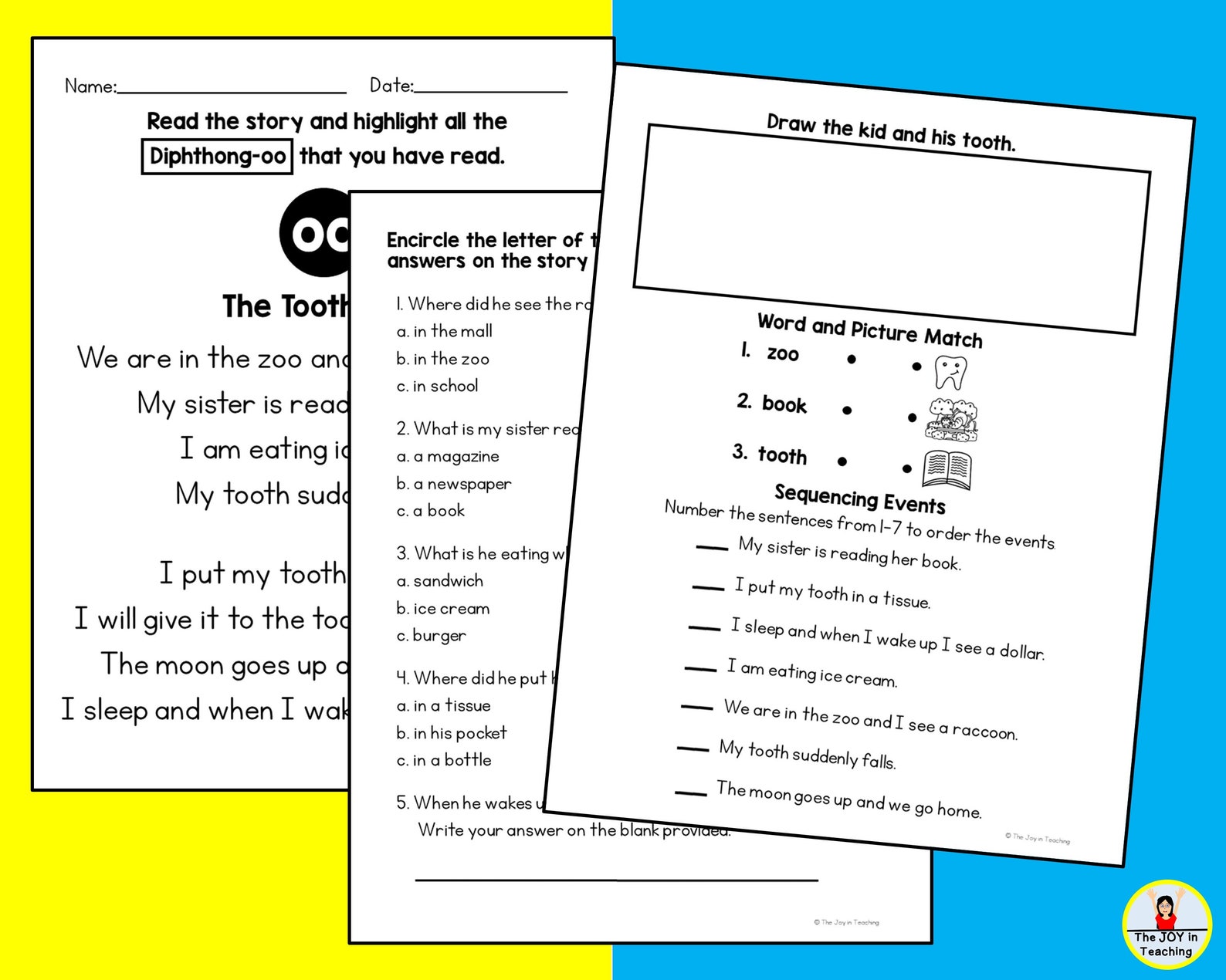 Diphthong Reading Comprehension Passage - Etsy