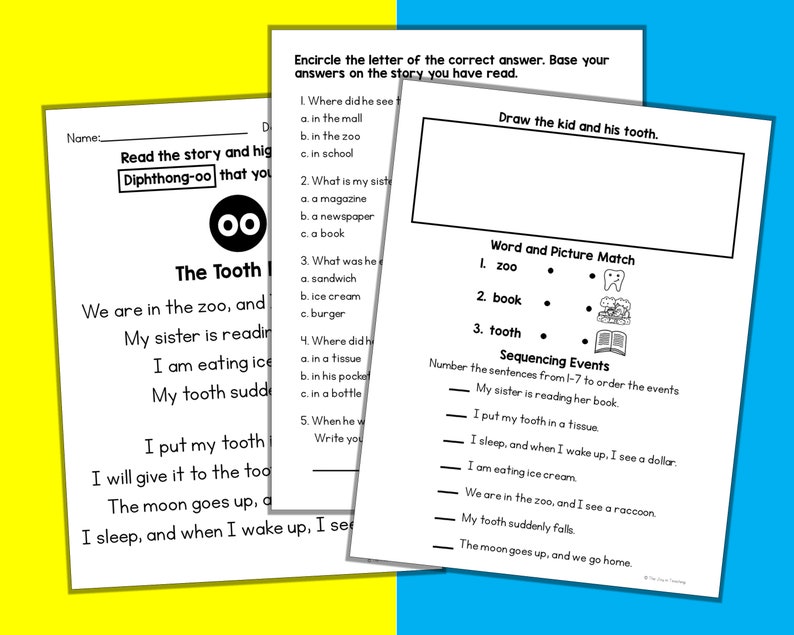 Diphthong Reading Comprehension Passage - Etsy