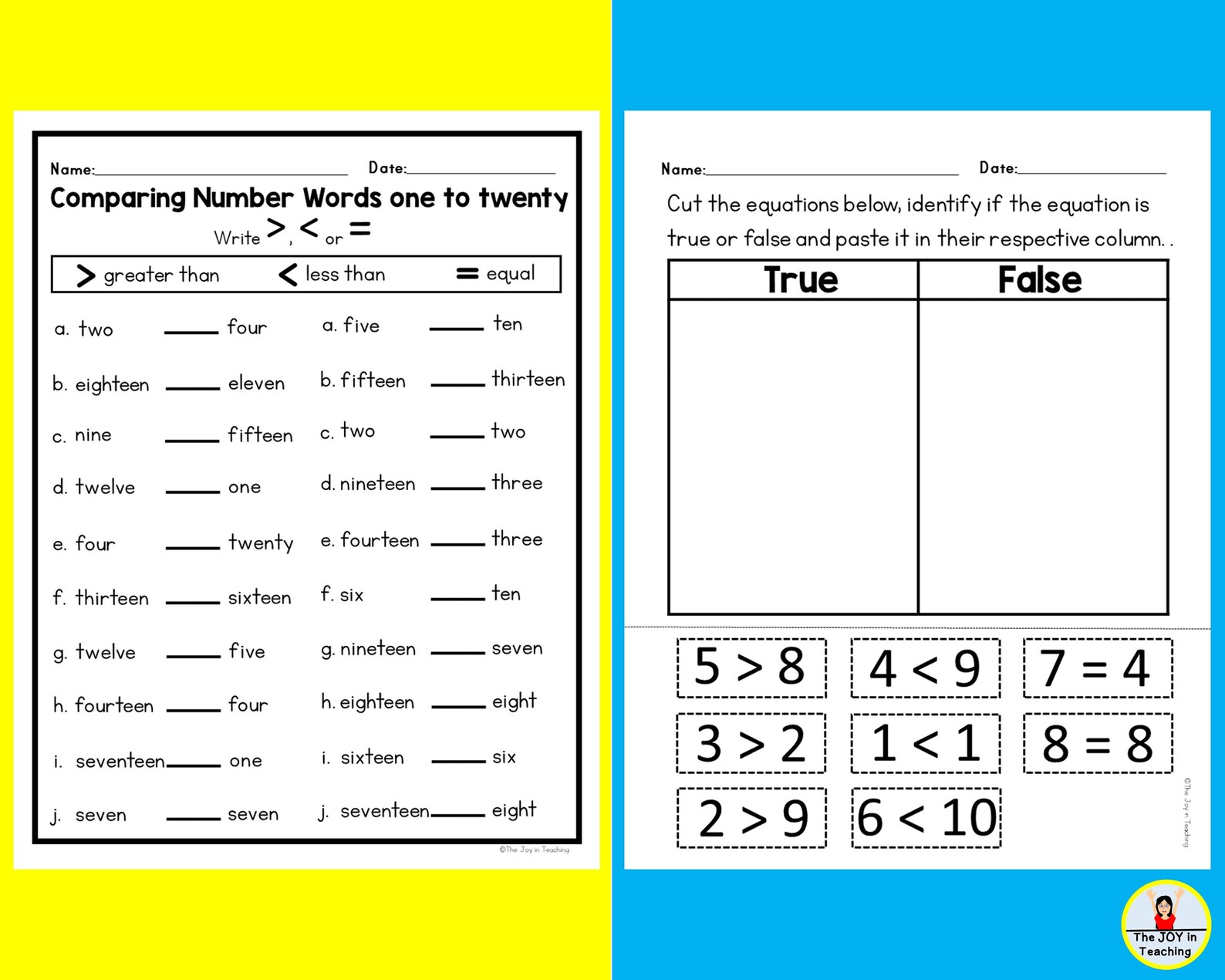 Comparing Numbers 0-20 Worksheet - Etsy