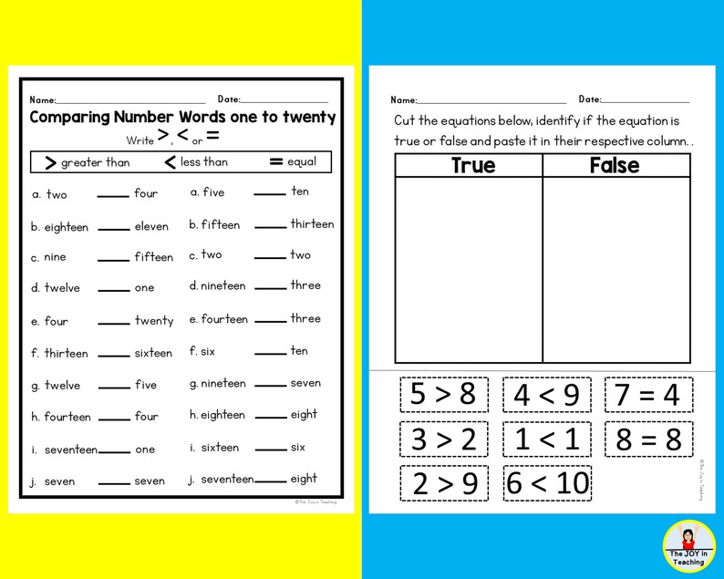 Comparing Numbers 0-20 Worksheet - Etsy