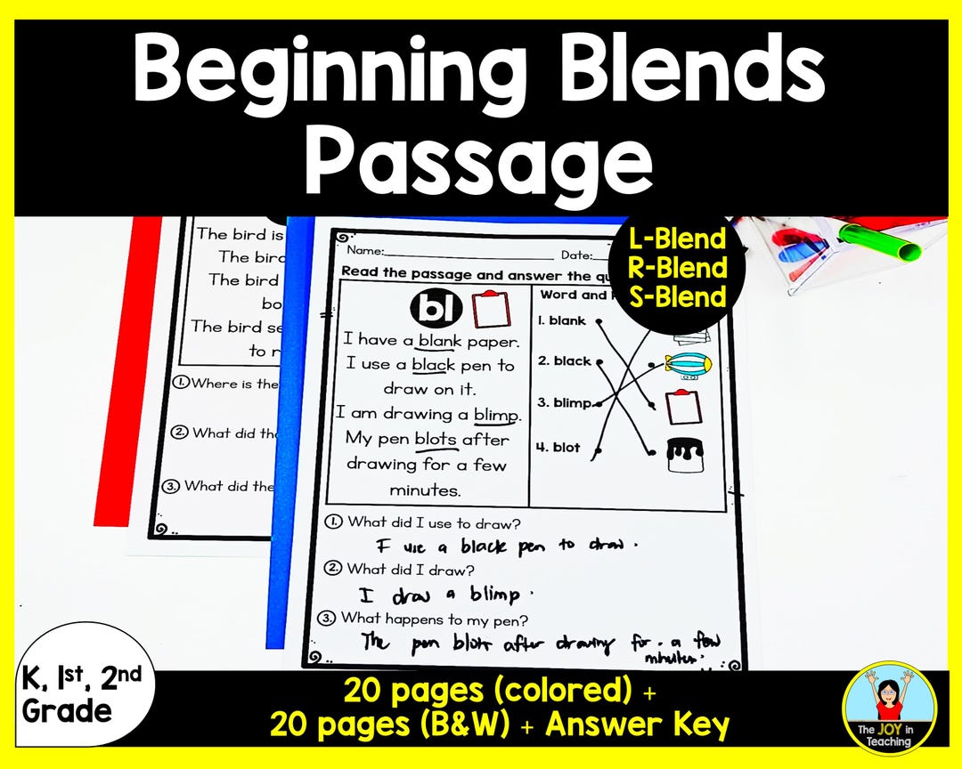Beginning Blends Reading Comprehension Passage - Etsy