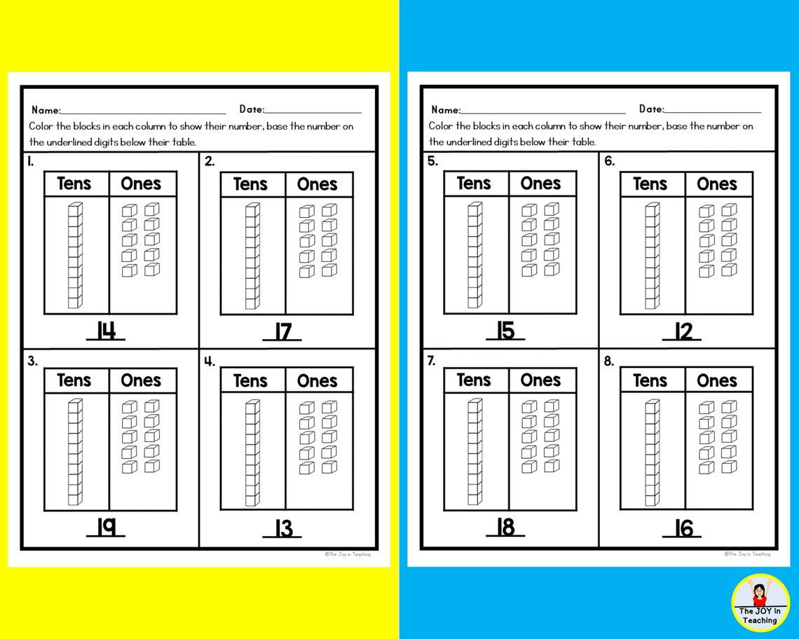 Place Value 11-19 Ones and Tens Base Ten Worksheet - Etsy
