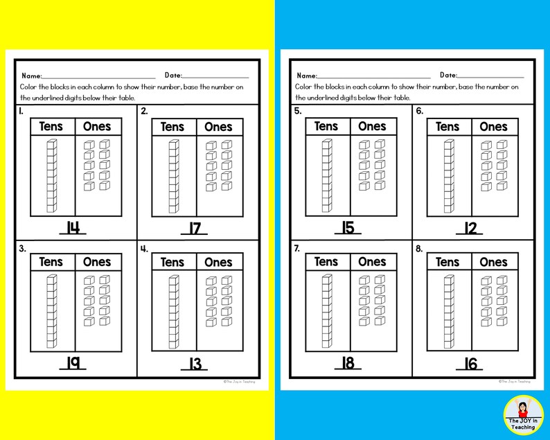 Place Value 11-19 Ones and Tens Base Ten Worksheet - Etsy