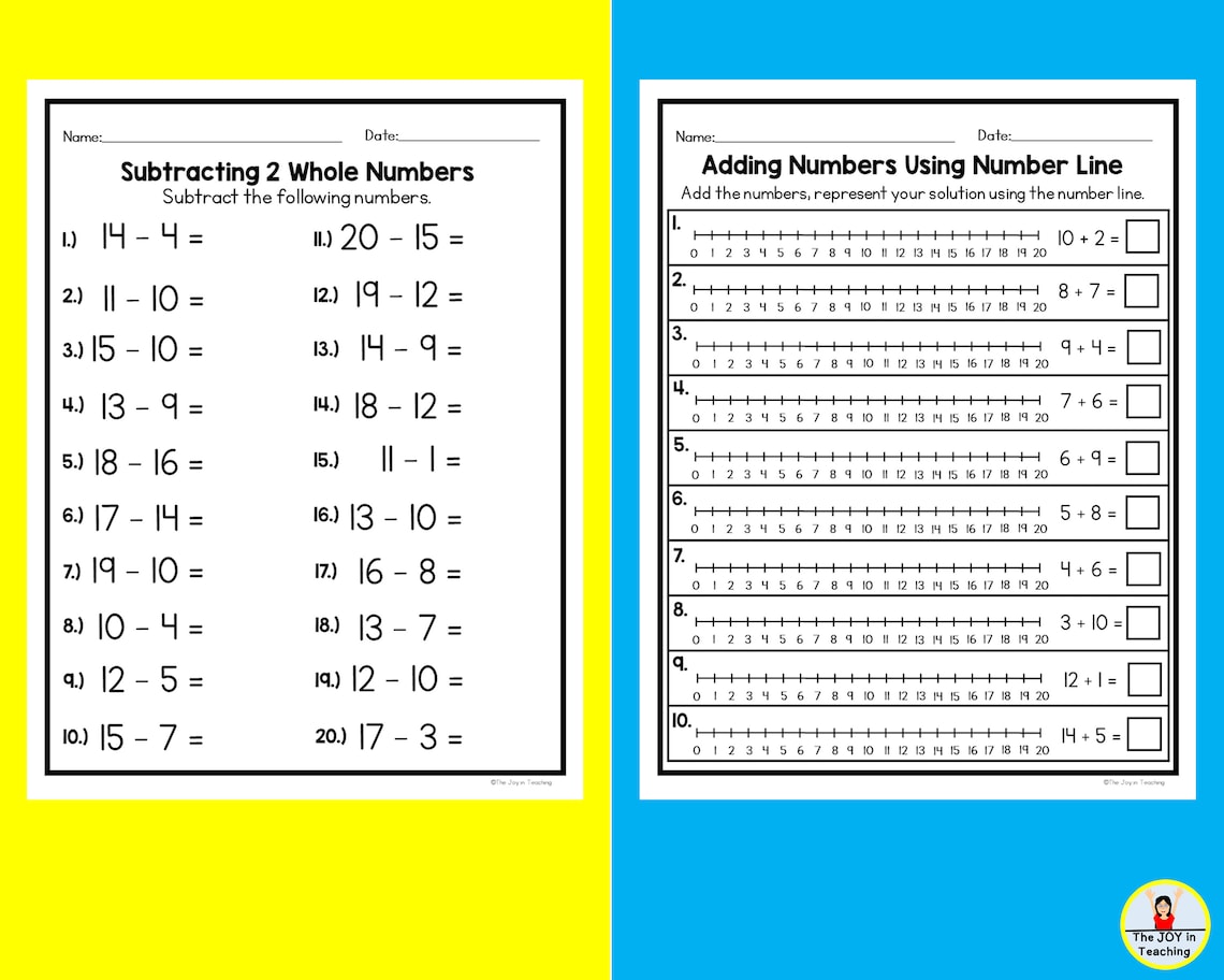 Addition Numbers 1-20 Worksheet - Etsy