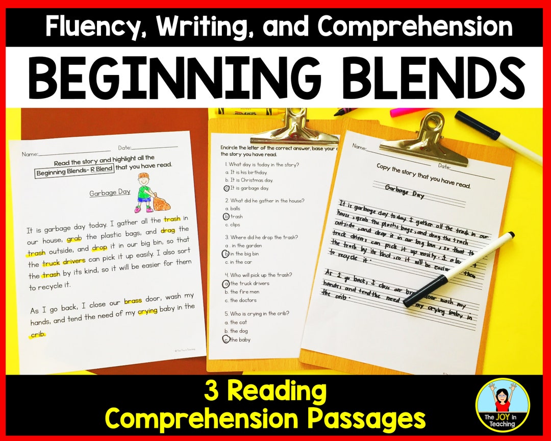 Beginning Blends Reading Comprehension Passage - Etsy