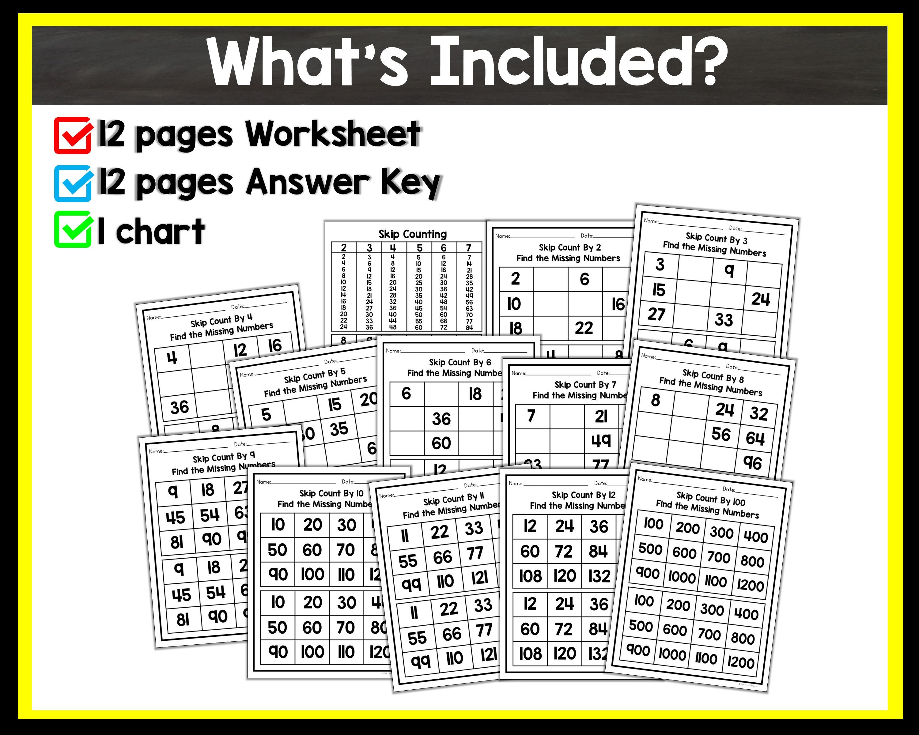 Skip Counting Missing Numbers Worksheet - Etsy