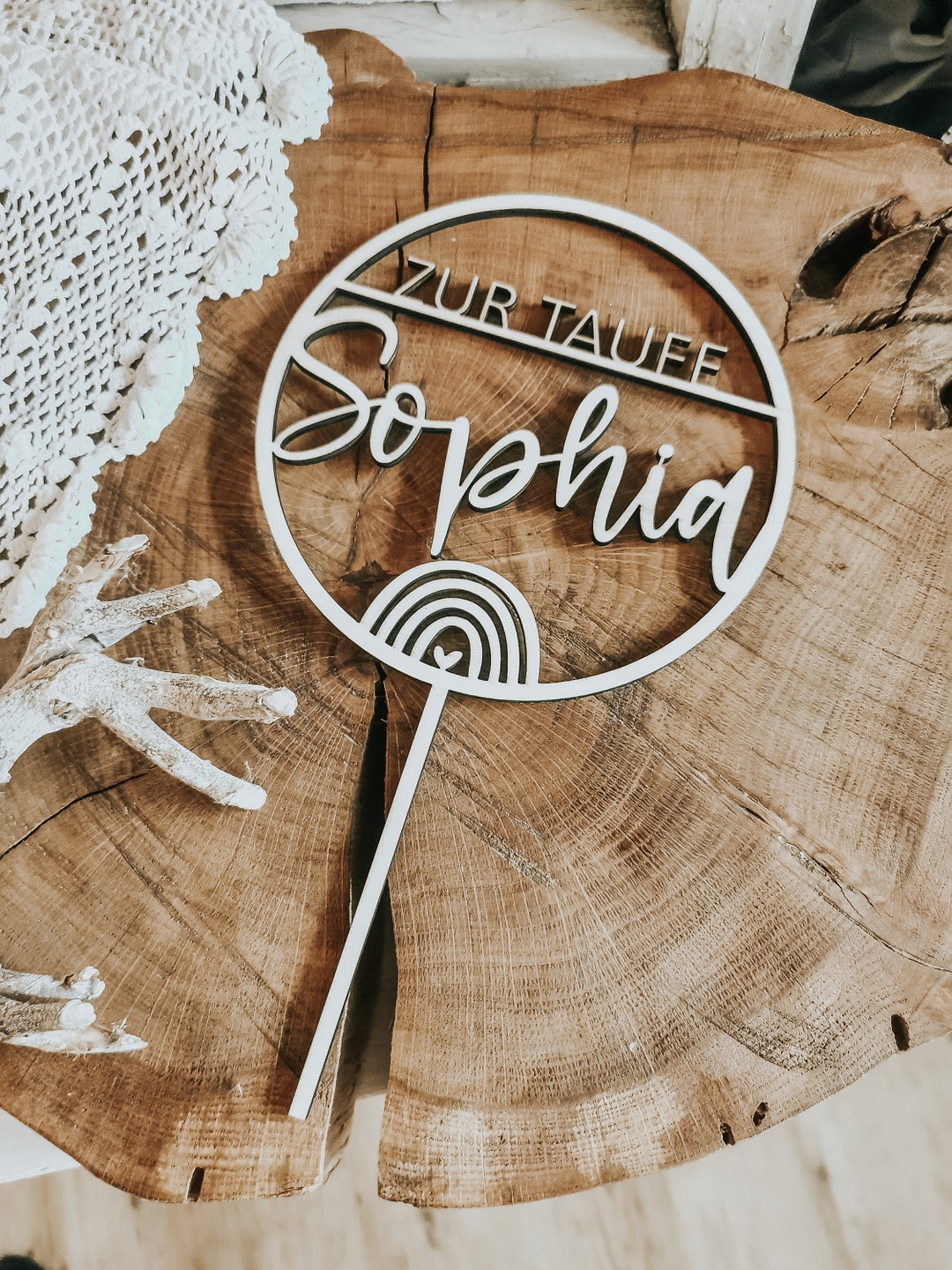 Caketopper Mit Regenbogen Für Taufe Kommunion Geburtstag Kuchentopper ...