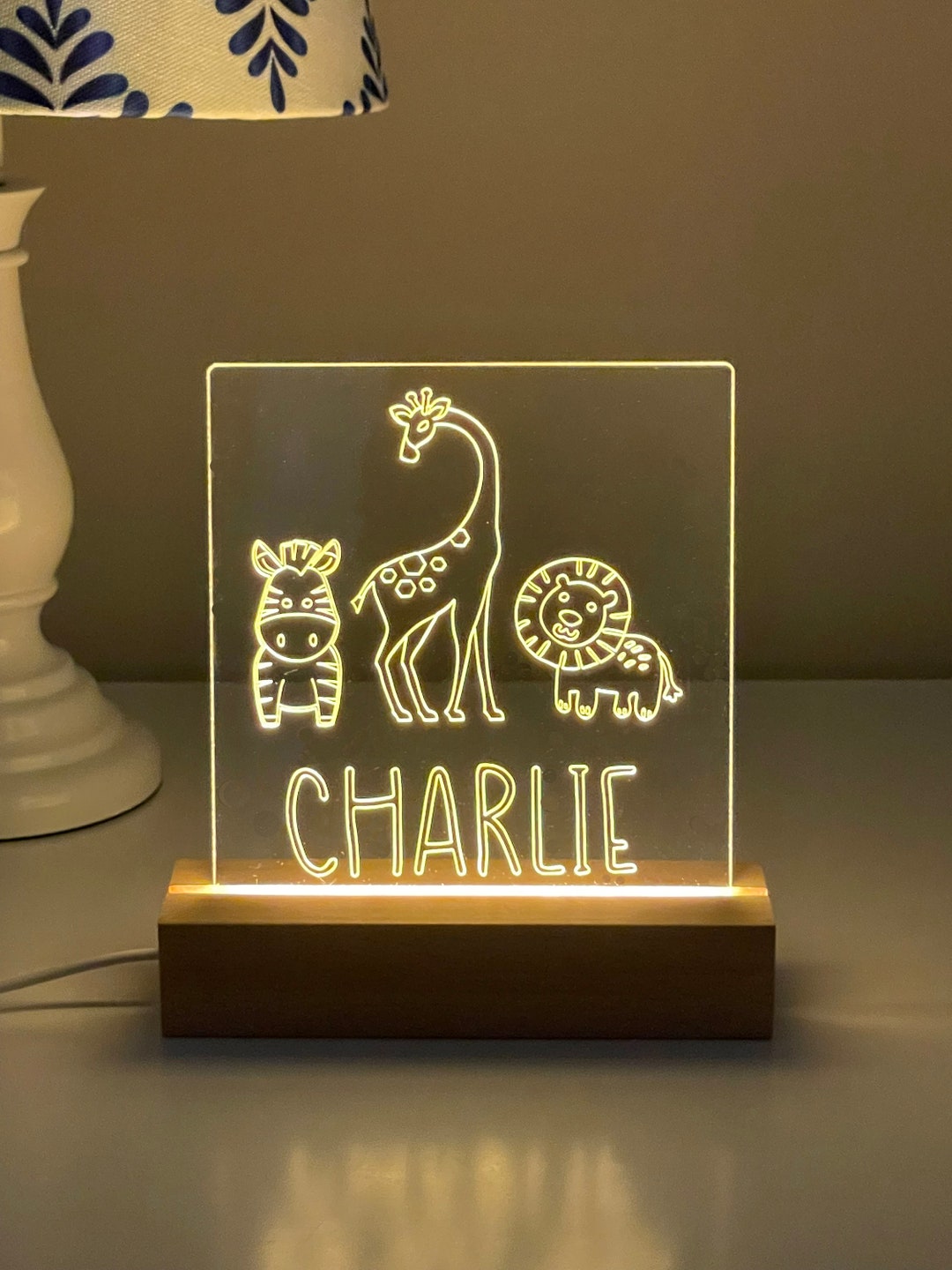 Personalized Night Light Safari Animals - Custom Name Night Light ...