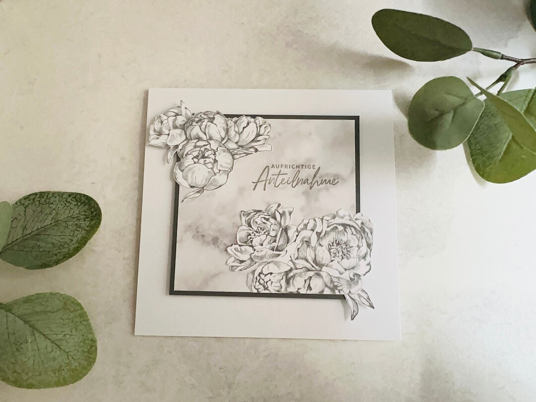 Mourning Card Condolence Card Peonies Marble Grey White - Etsy