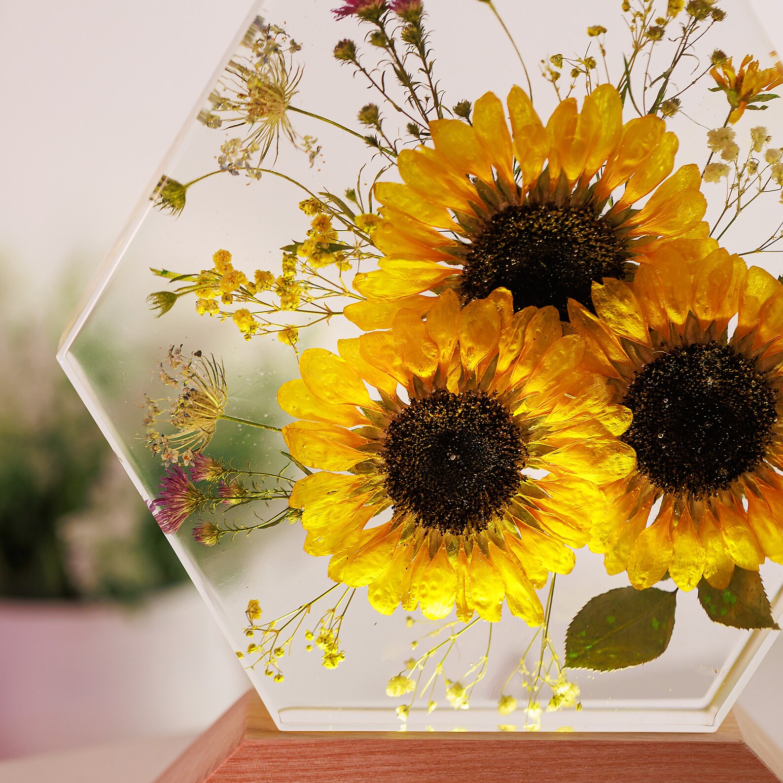 SUNFLOWERS Resin Lamp, Custom Flower Night Light, Rose Epoxy Resin Lamp ...
