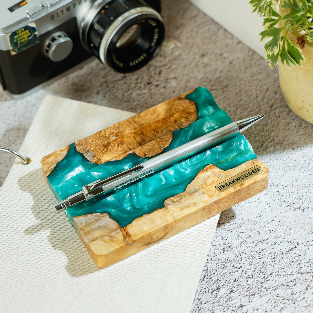 Custom Desk Pen Holder, Resin and Wood Pen Tray, Minimalist Pen Tray ...