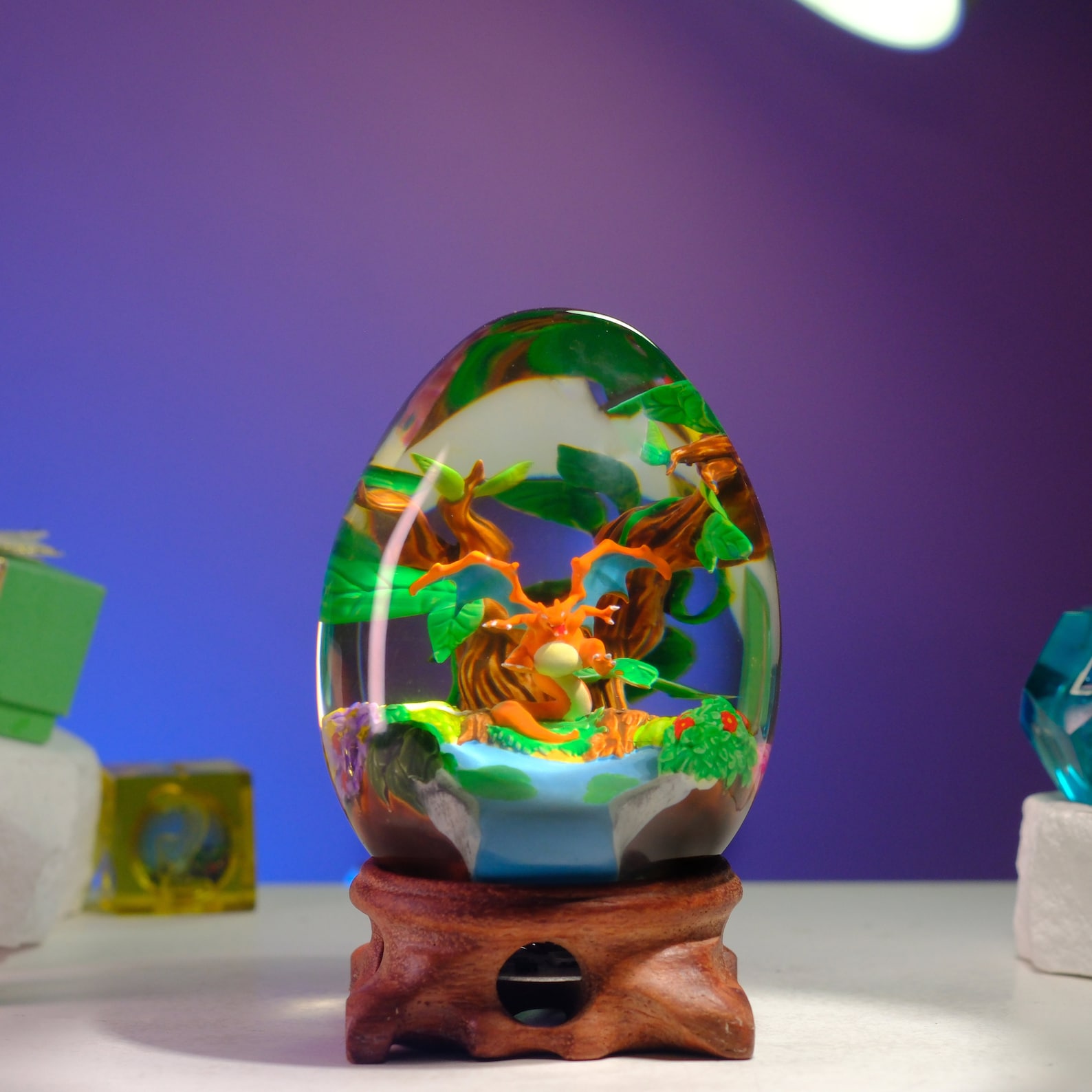 CHARIZARD POKEMON Resin Lamp Egg, Custom Epoxy Resin Art, Handcrafted ...