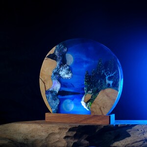 DEER and LANDSCAPE Under Moonlight Resin Lamp, Epoxy Resin Art, Desk ...