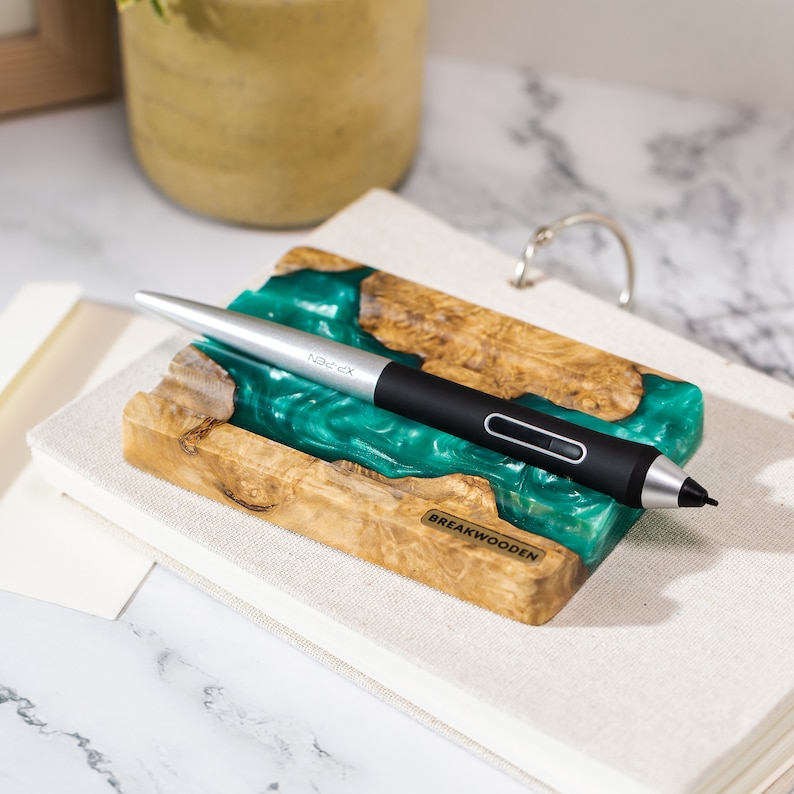 Custom Desk Pen Holder, Resin and Wood Pen Tray, Minimalist Pen Tray ...