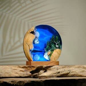 DEER and LANDSCAPE Under Moonlight Resin Lamp, Epoxy Resin Art, Desk ...