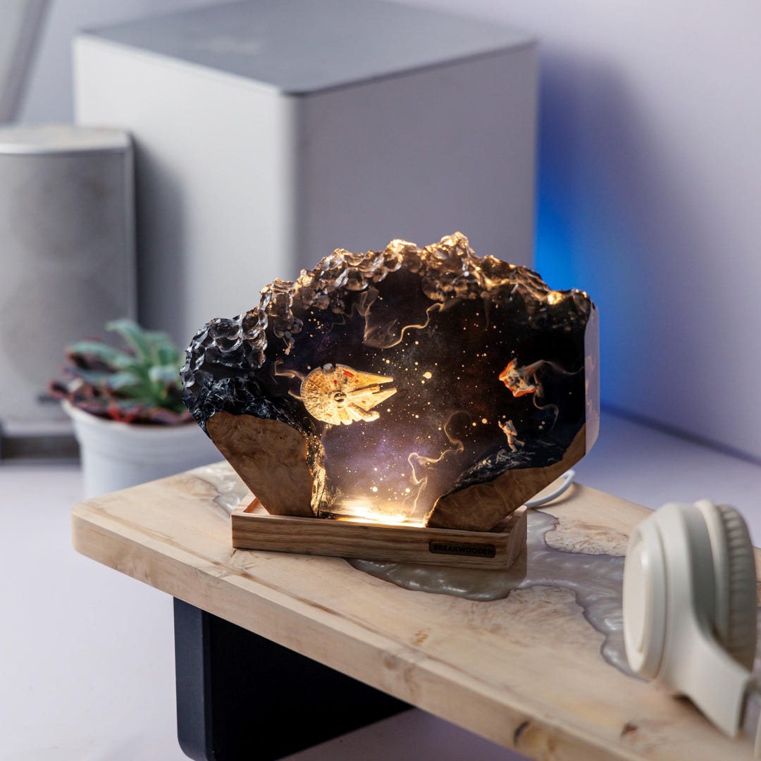 INTERSTELLAR EPOXY LAMP, Space Galaxy Resin and Wood Night Light ...