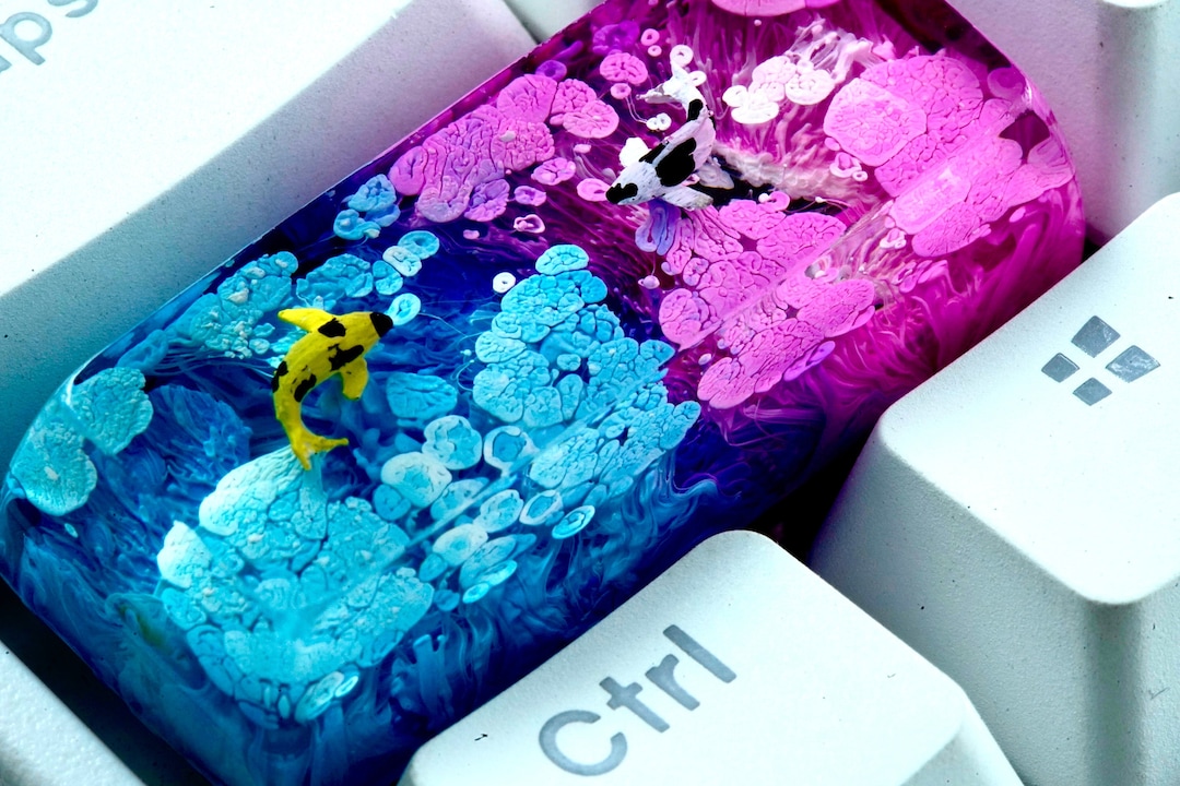 Blue Pink Koi Artisan Keycap, Custom Keycaps, Koi Fish Resin Keycap ...