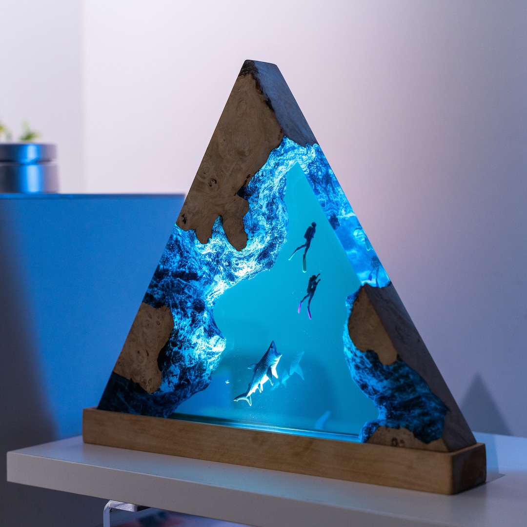 Handcrafted Scuba Diver Epoxy Lamp – Handmade Resin & Wood Night Light ...