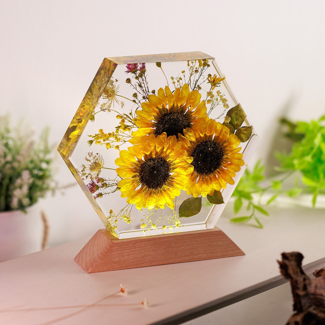 SUNFLOWERS Resin Lamp, Custom Flower Night Light, Rose Epoxy Resin Lamp ...