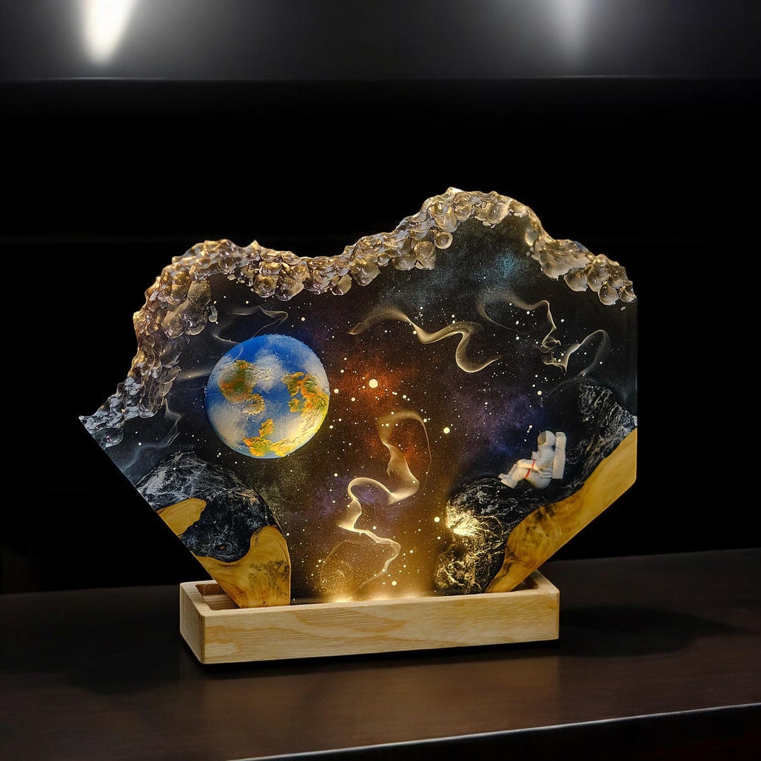 INTERSTELLAR EPOXY LAMP, Space Galaxy Resin and Wood Night Light ...