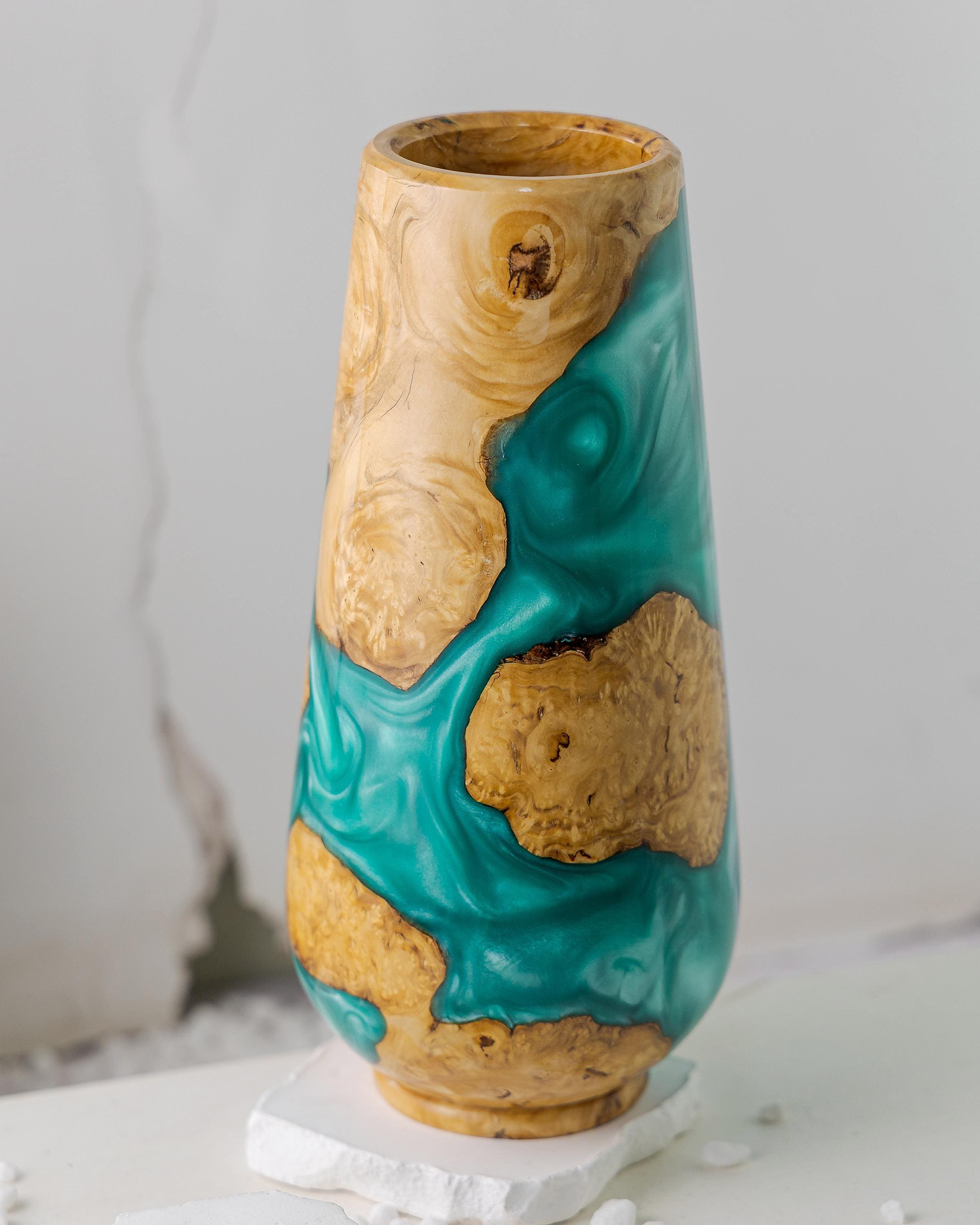 Vase Wood Resin Epoxy, Custom Handmade Vase Epoxy Flower Decor ...
