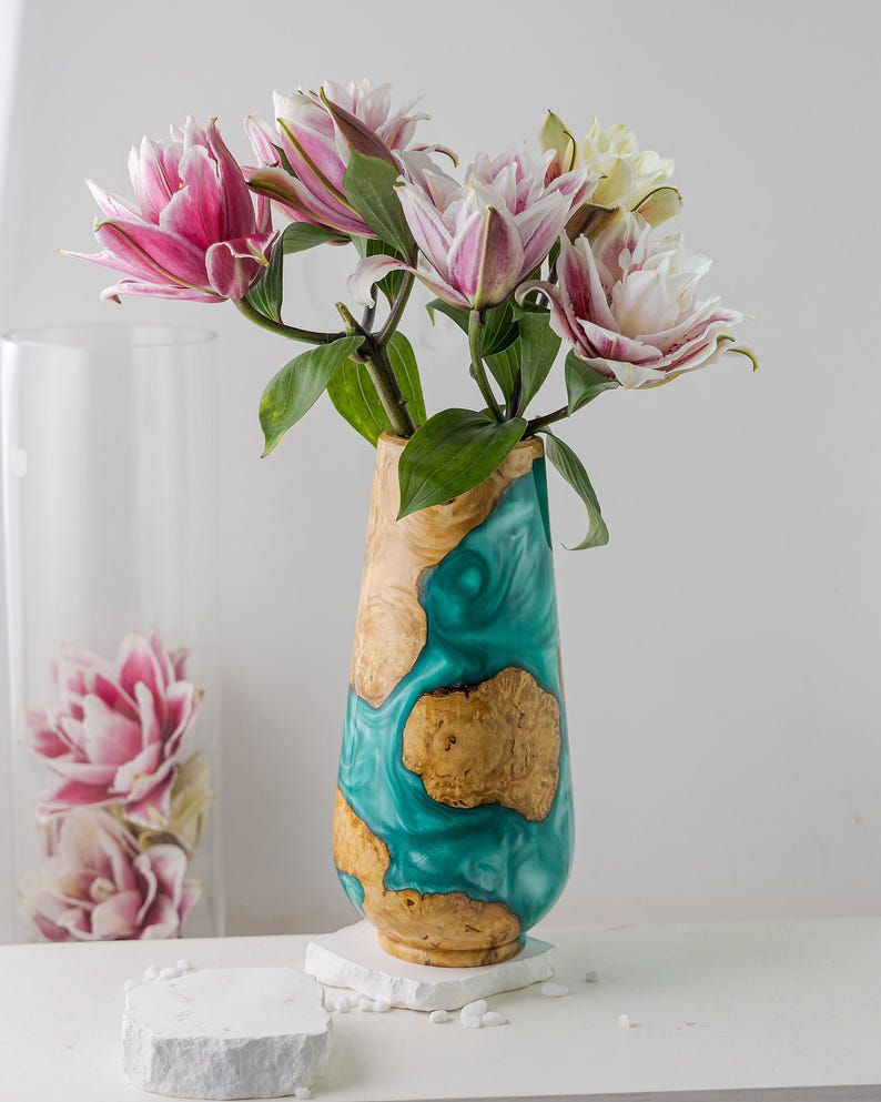 Vase Wood Resin Epoxy, Custom Handmade Vase Epoxy Flower Decor ...