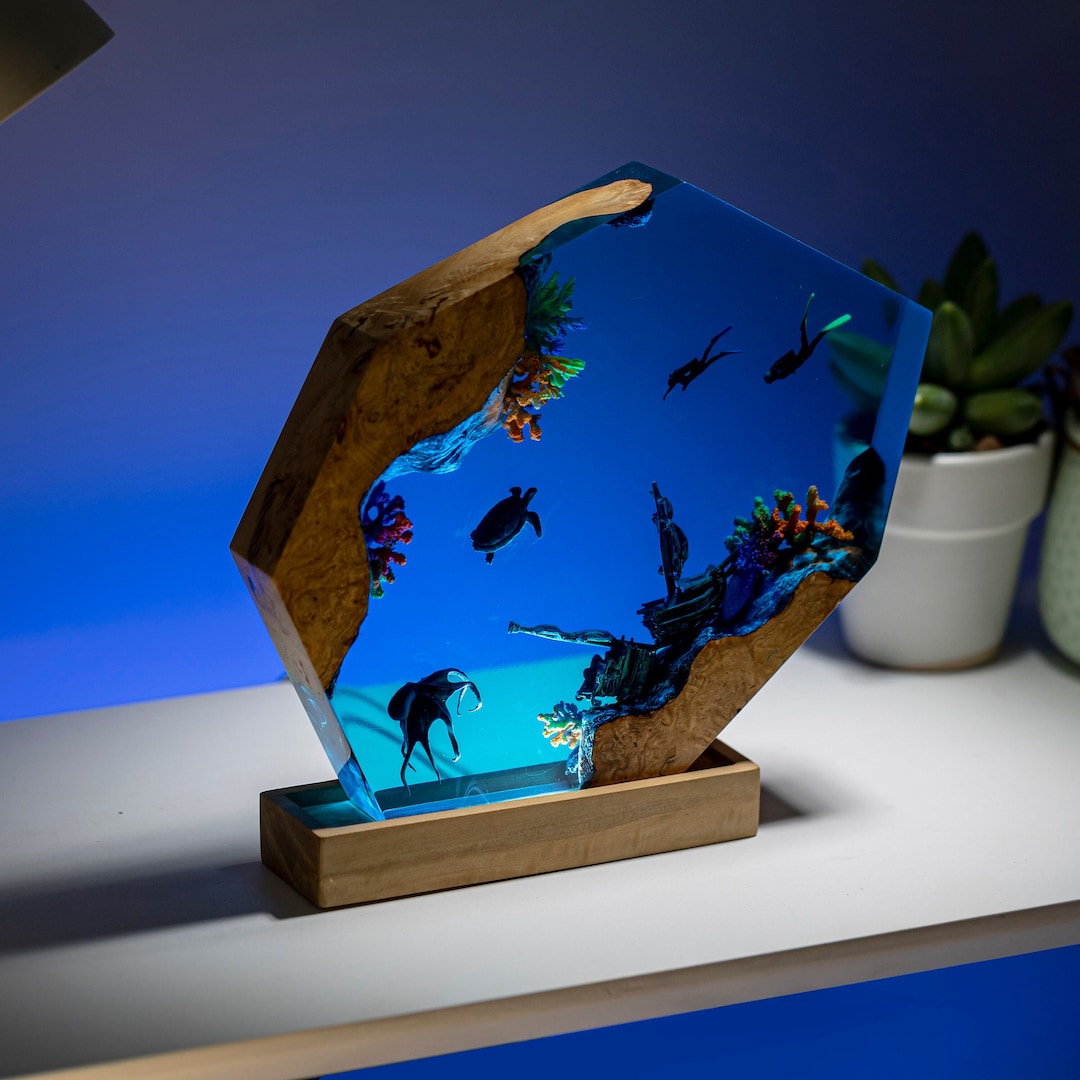 Shipwrecked Resin Lamp: Ocean Epoxy Art Deco Table Lamp, Halloween Gift ...
