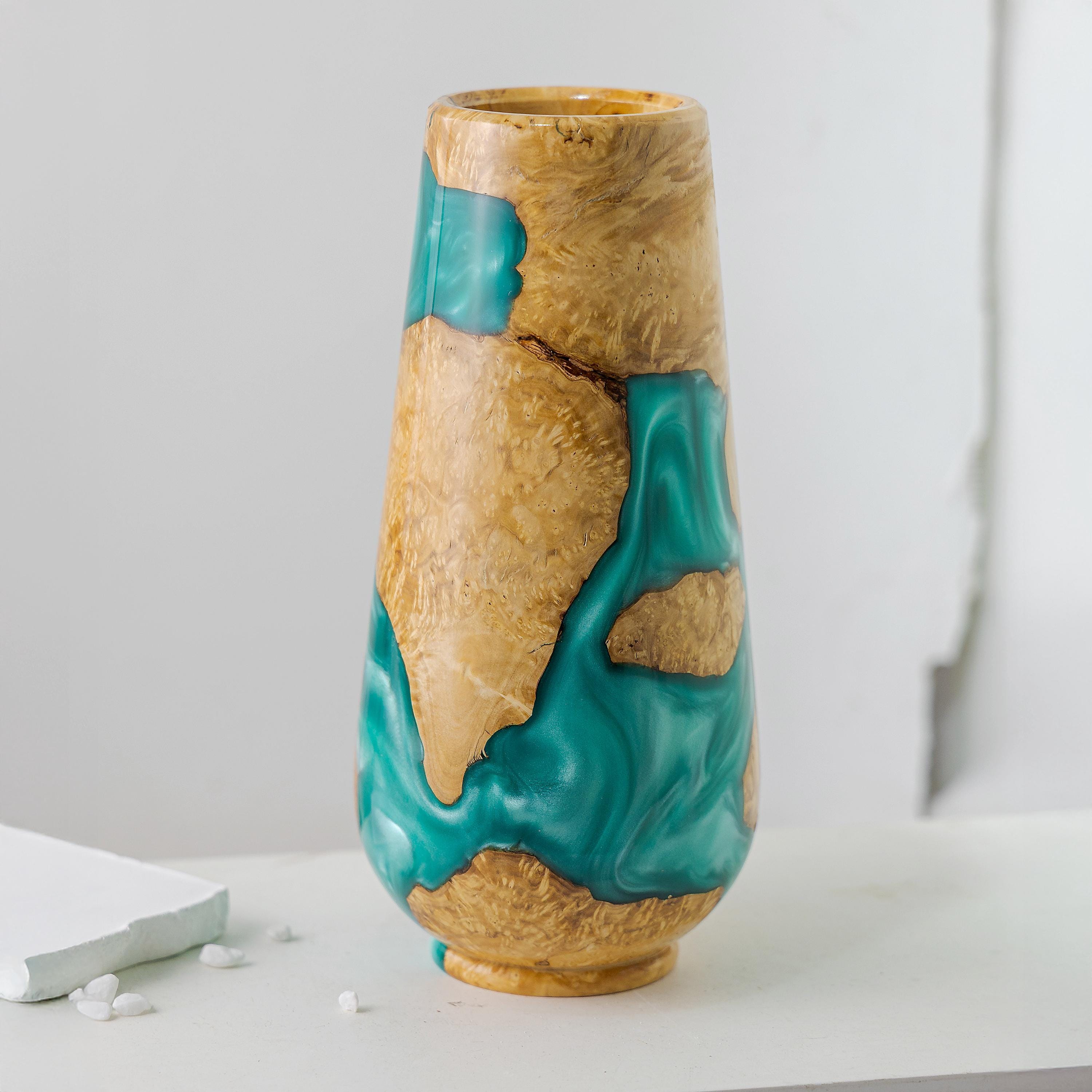 Vase Wood Resin Epoxy, Custom Handmade Vase Epoxy Flower Decor ...