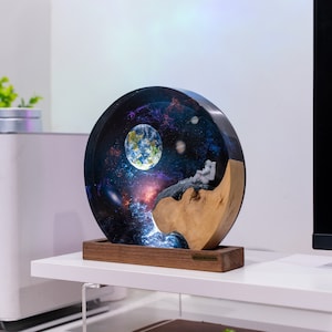 INTERSTELLAR EPOXY LAMP, Space Galaxy Resin and Wood Night Light ...