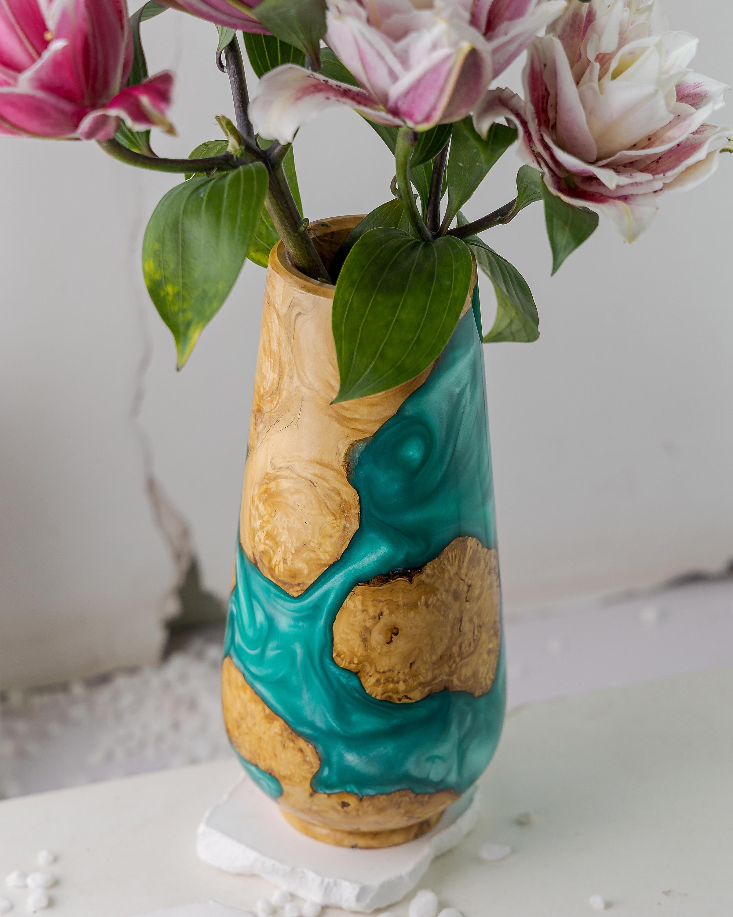 Vase Wood Resin Epoxy, Custom Handmade Vase Epoxy Flower Decor ...