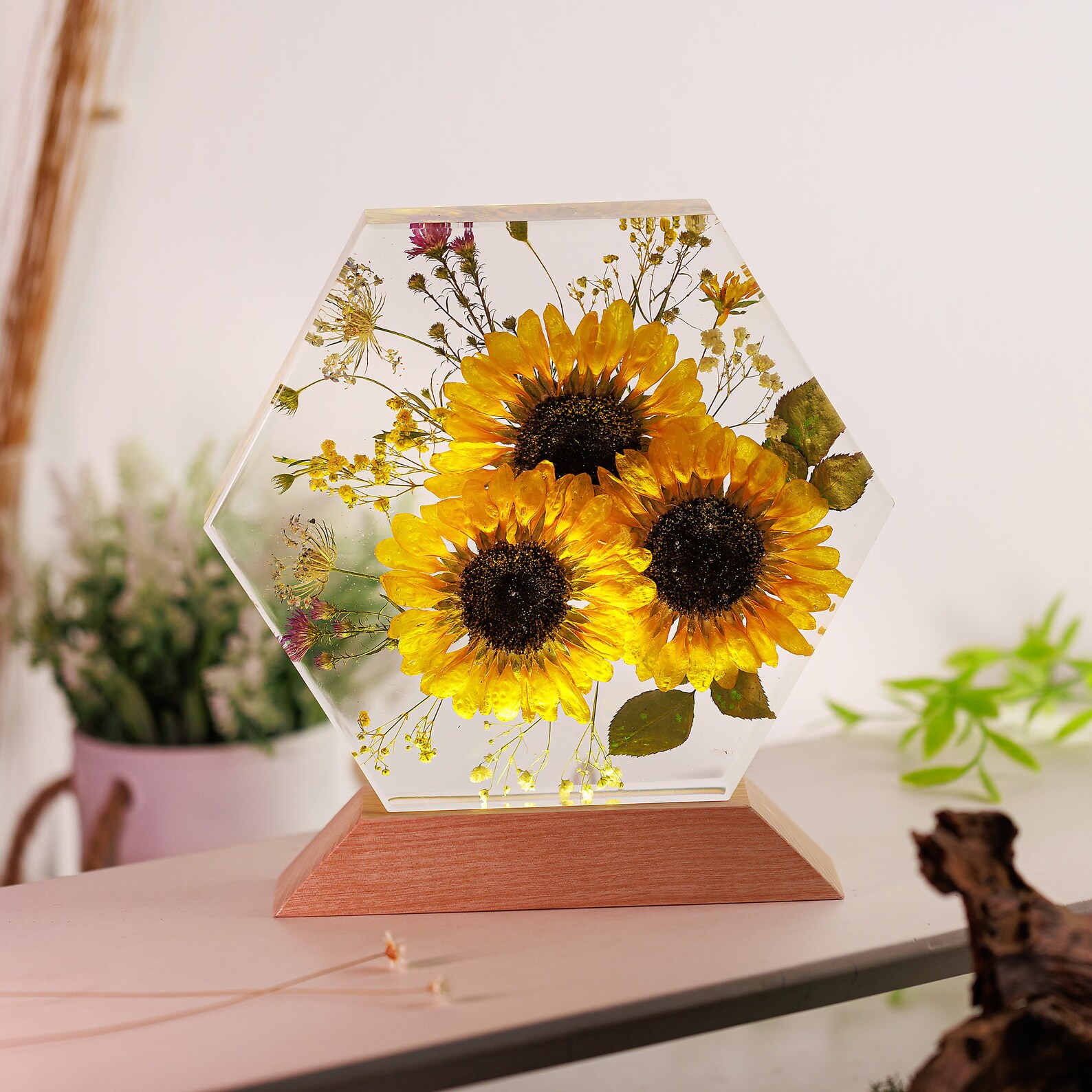 SUNFLOWERS Resin Lamp, Custom Flower Night Light, Rose Epoxy Resin Lamp ...