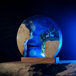 DEER and LANDSCAPE Under Moonlight Resin Lamp, Epoxy Resin Art, Desk ...