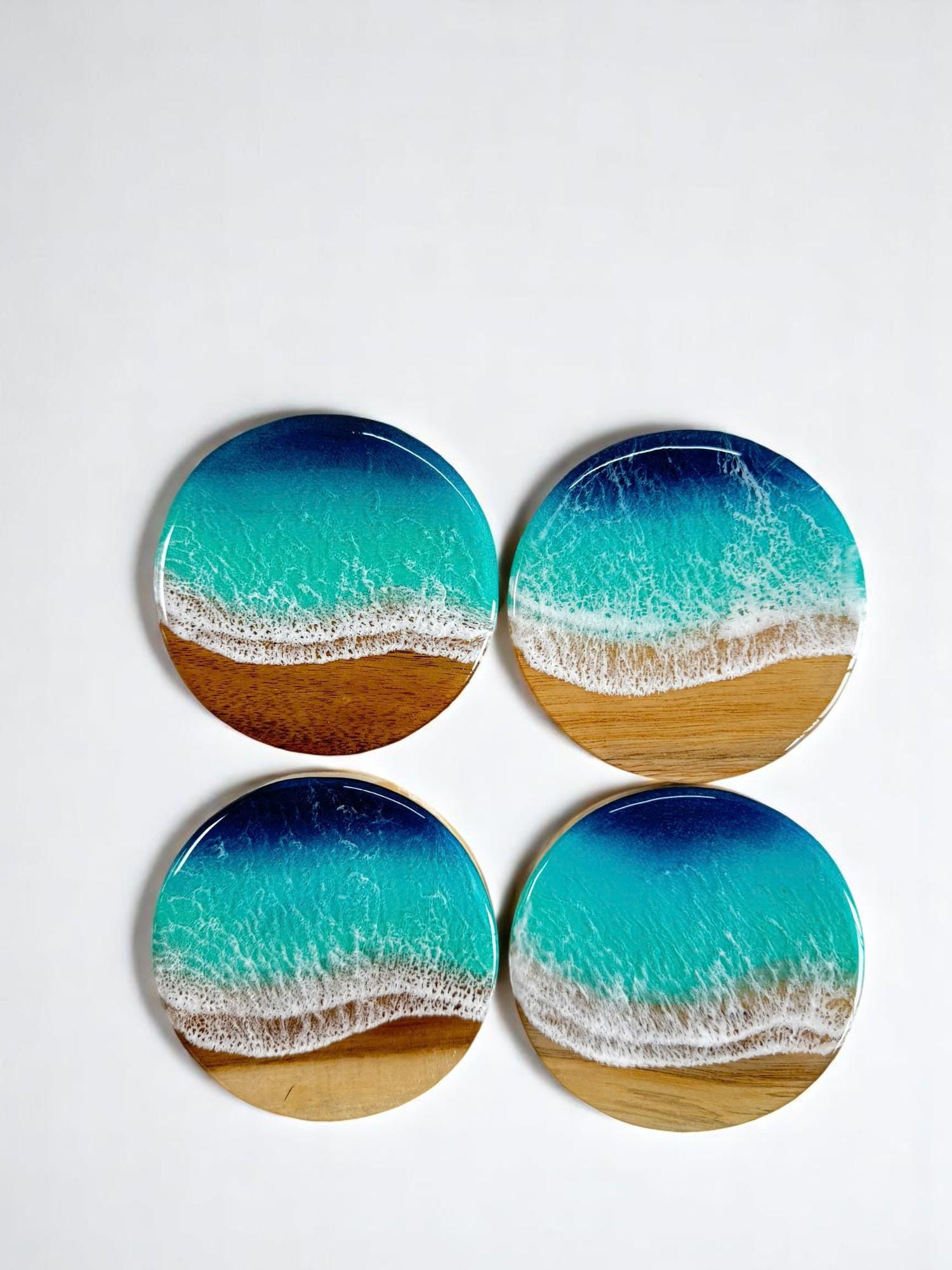 Ocean Wave Resin Wood Coasters, Beach Drink Coaster Set, Epoxy Wood ...