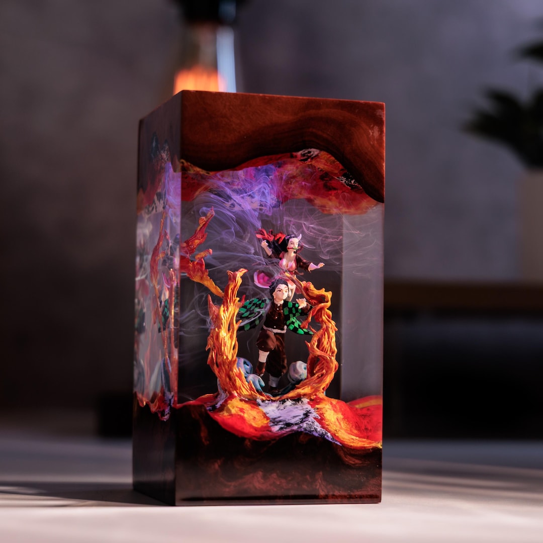 Handmade Anime Resin Diorama Lamp – Flame Warrior Decorative Art Light ...