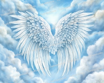 The Wings of an Angel, AI Art, Christian, Funeral, Clouds, Blue, White ...