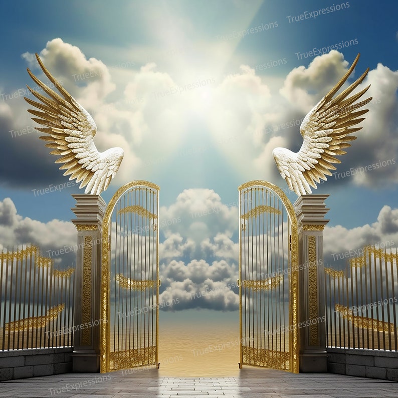 Golden Angel Wings Gate Art: Christian Memorial PNG (digital Download ...