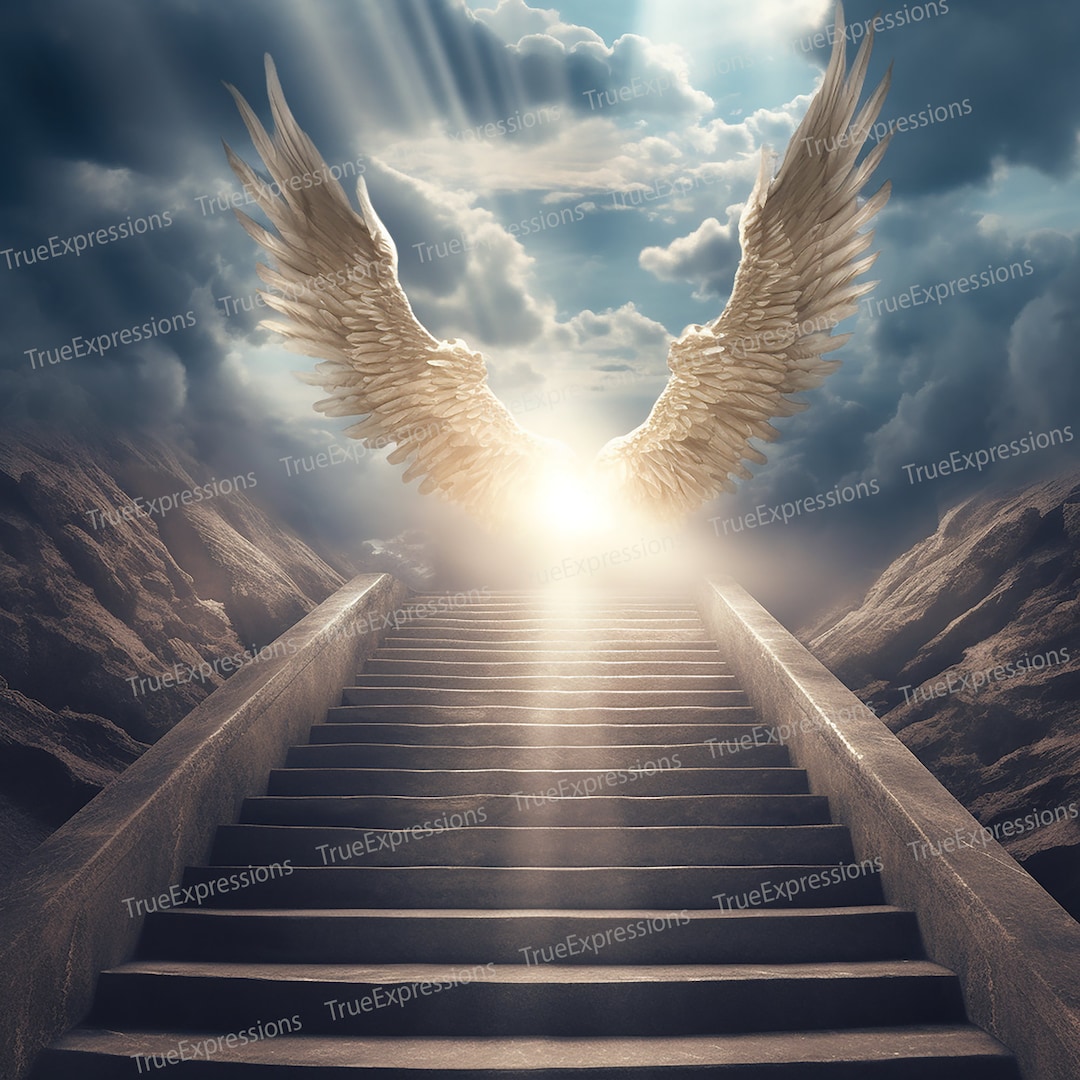 Angel Wings Over Stairs Art: Christian Memorial PNG (digital Download ...