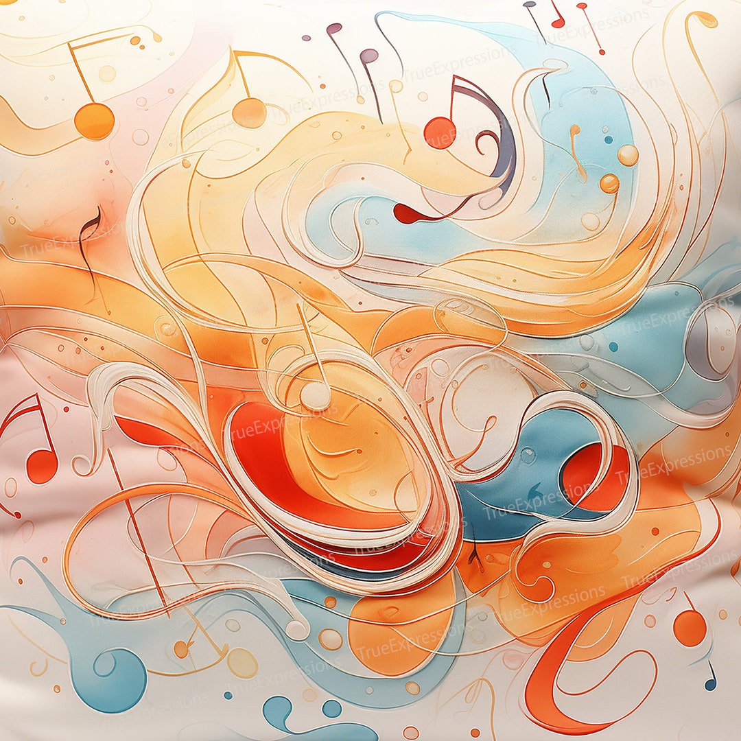 Forever Praise X, AI Art, Musical Notes Background Orange, Blue, Cream ...
