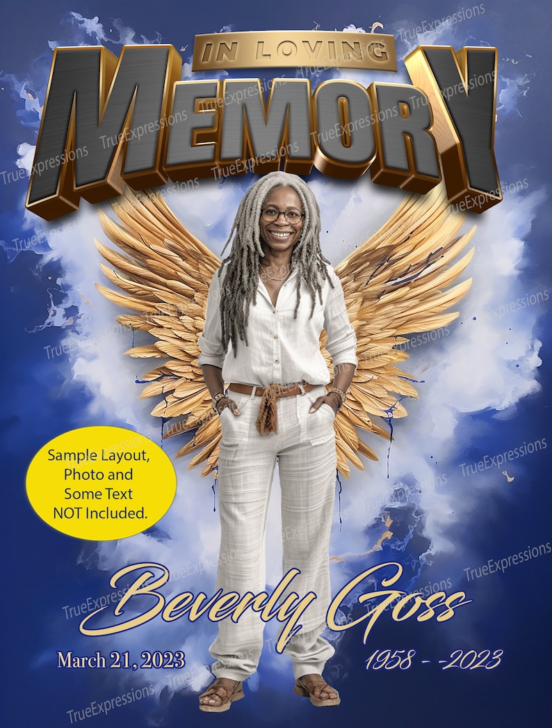 In Loving Memory Golden Wings AI Art, Christian, Funeral, Blue, Gold ...