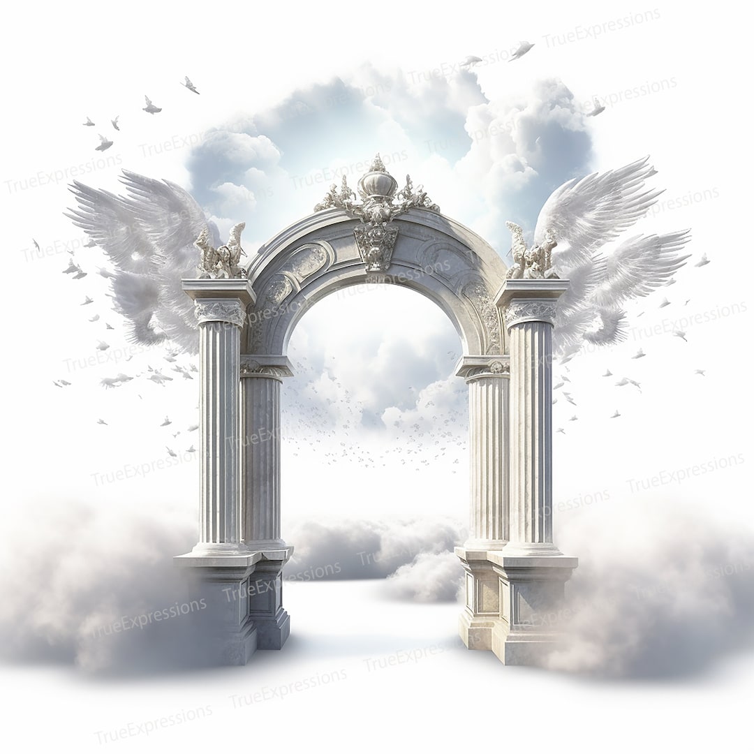Enter in XX, AI Art, Christian, Funeral, White, Blue, Arches, Doves ...