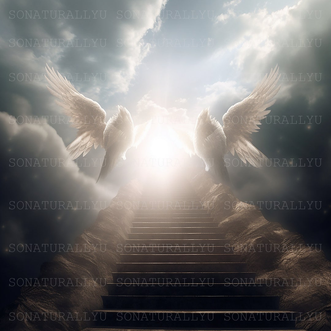 Angelic Wings III, Christian, Heaven Wings, White, Brown Stairs ...