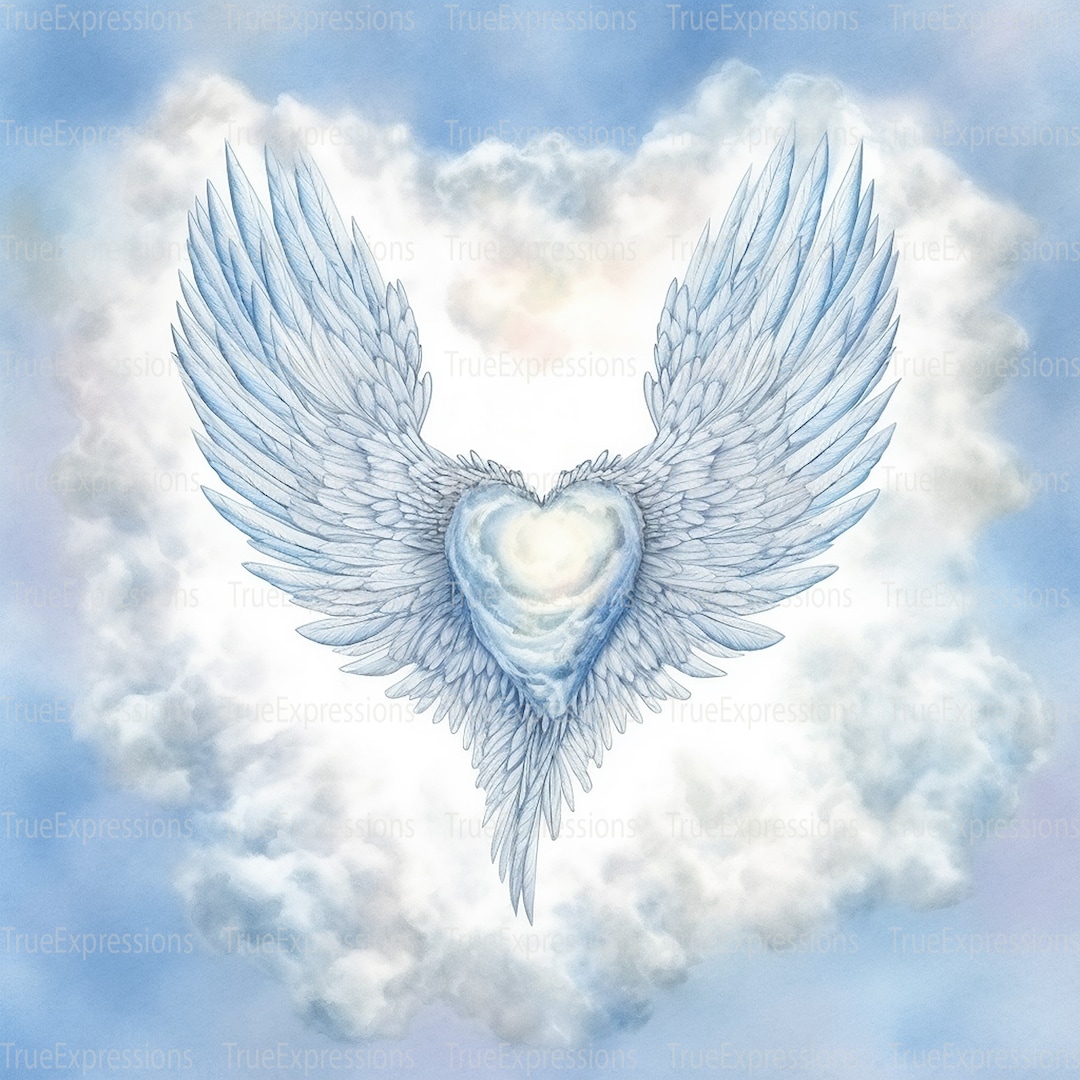 Heart Angel Wings, AI Art, Christian, Faith, Funeral, Clouds, White ...
