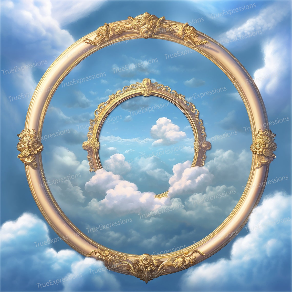 Gold Photo Frames in Clouds: AI Art PNG (digital Download) - Etsy