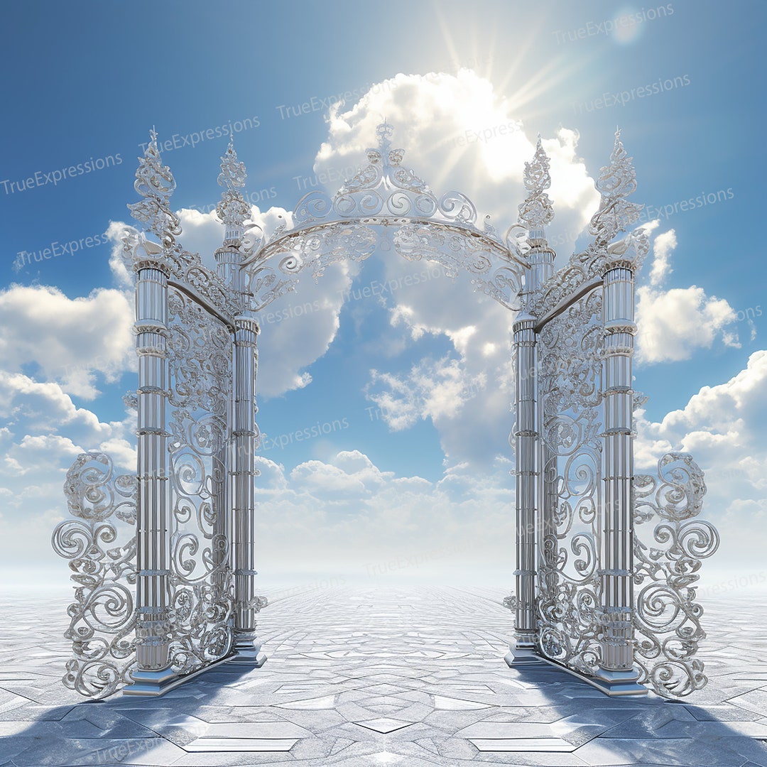 Royal Silver Memorial Art: Heaven's Gate With Doves (PNG Download) - Etsy