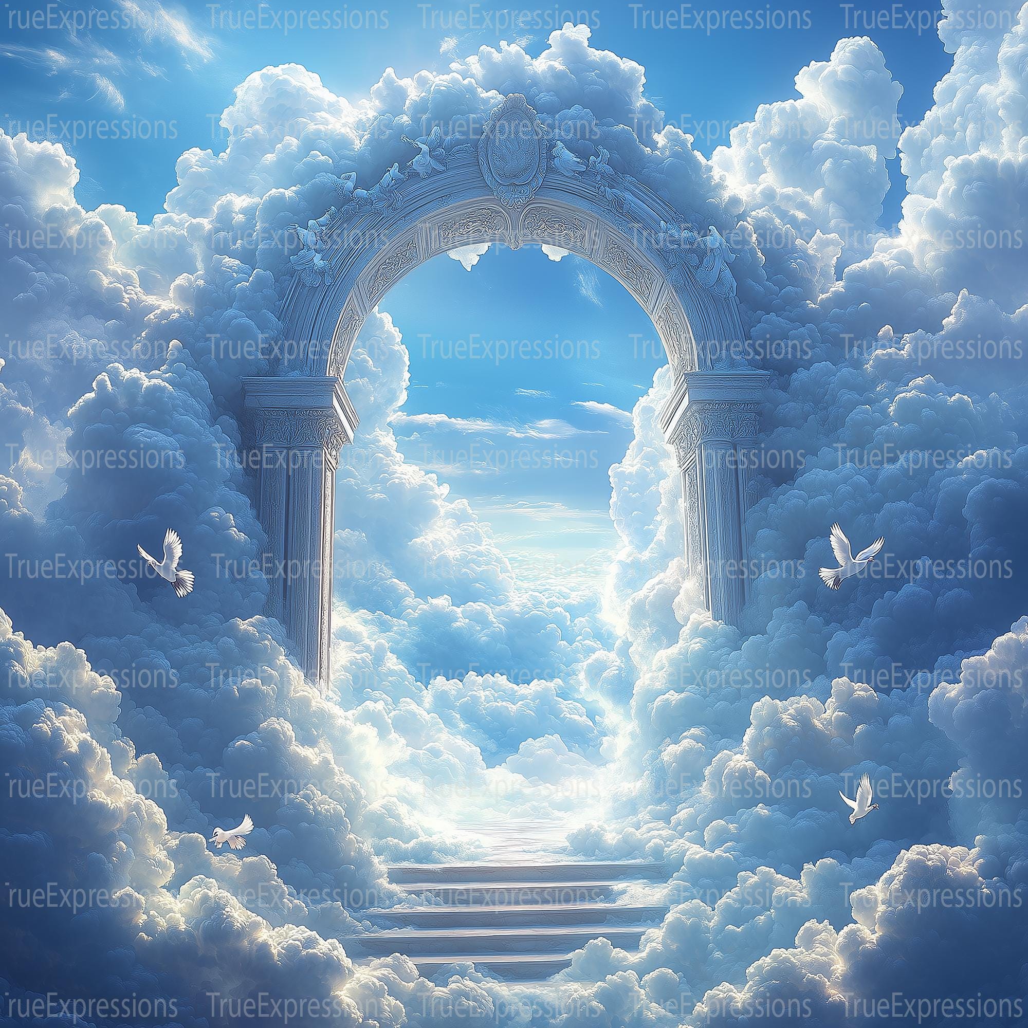 Heavenly Arch AI Art Print: Clouds & Doves (PNG Digital Download) - Etsy